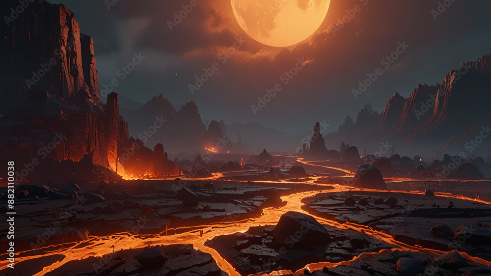 Mesmerizing 3D Hellscape Render Surreal Landscape, Fiery Palette, and Eerie Atmosphere Using ...