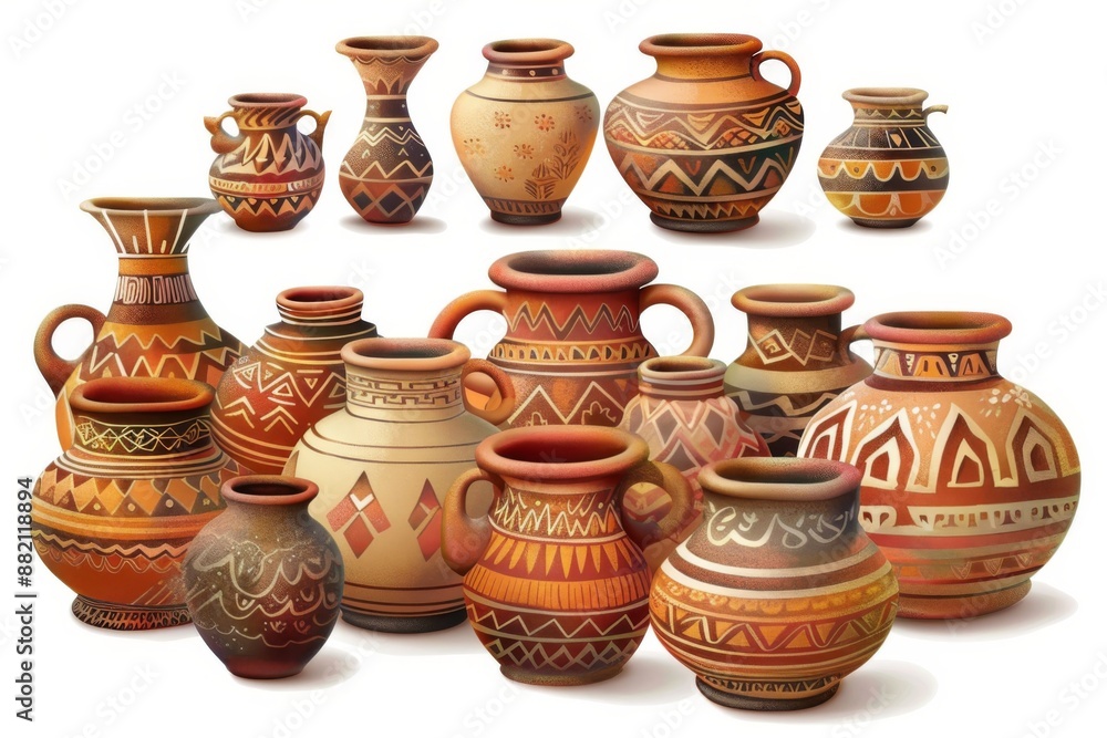 An arrangement of beautifully crafted clay pots symbolizing the ...