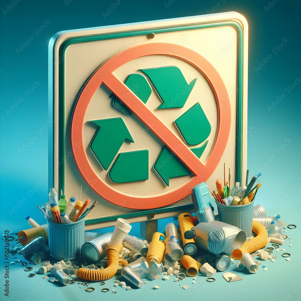 Photo Realistic Image of Do Not Litter Sign and Recycling Symbol, Waste ...