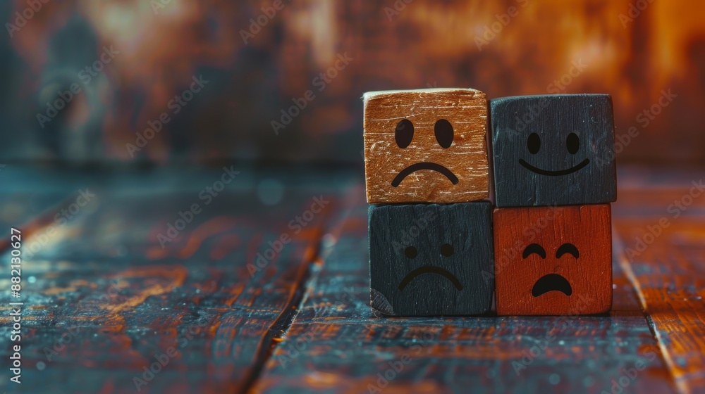 Mental health and emotional state, Smile face in bright side and sad ...