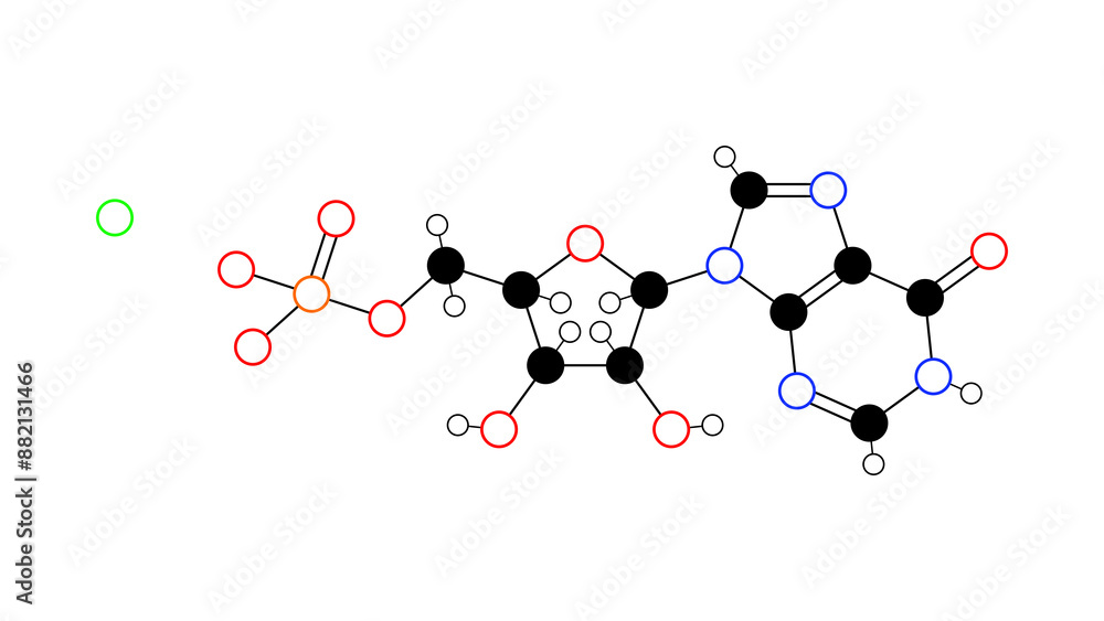calcium inosinate molecule, structural chemical formula, ball-and-stick ...
