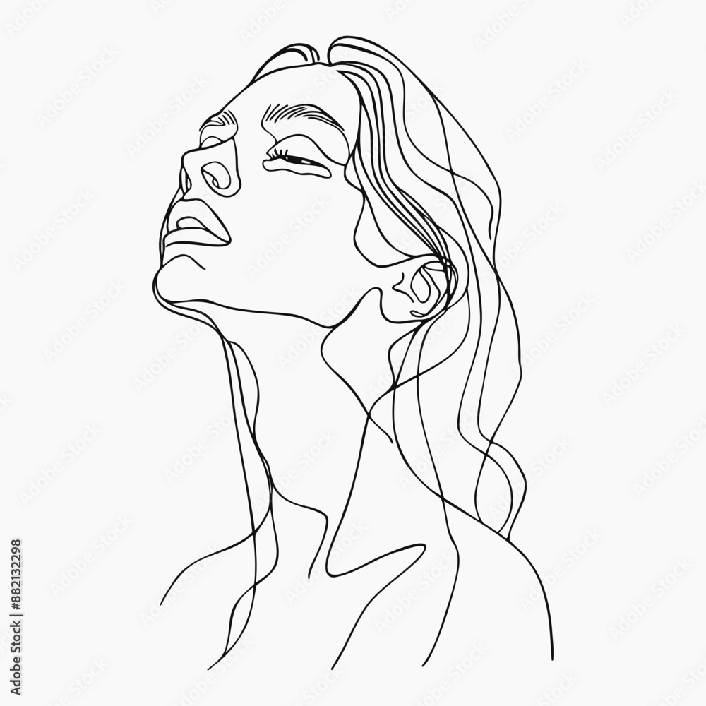 Pretty woman in minimal line art style. Sensual young female portrait ...