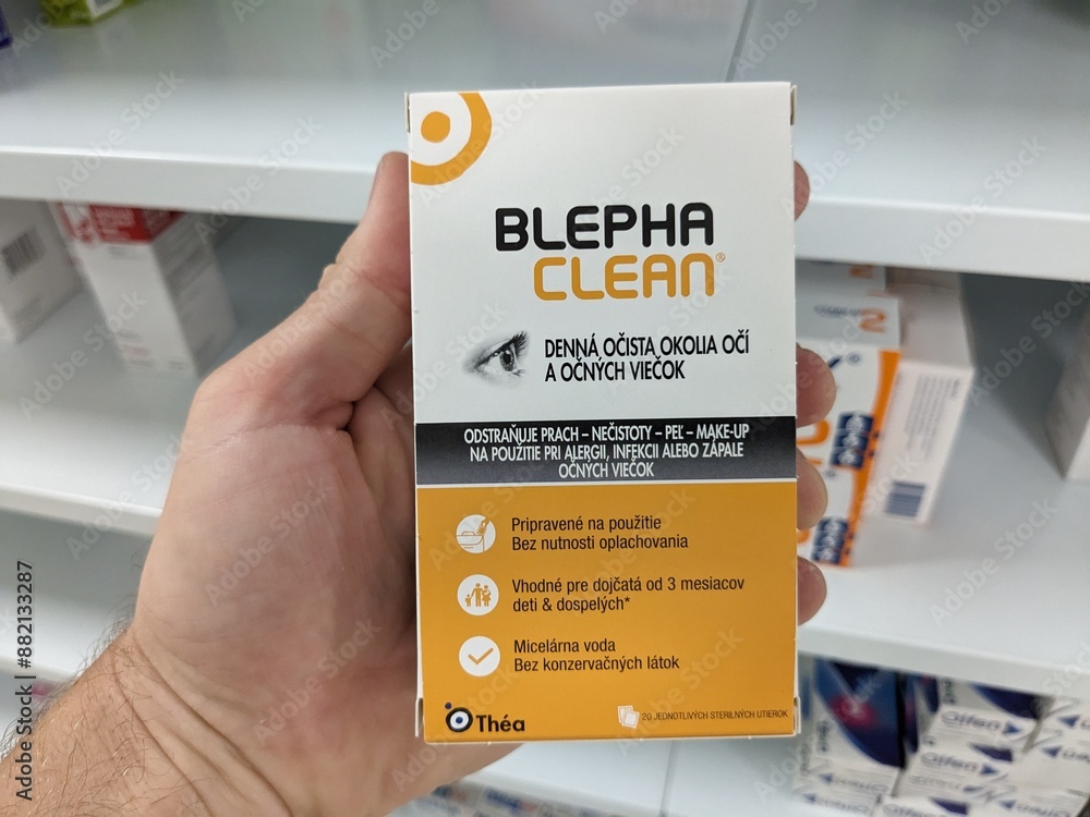 Prague, Czech Republic - July 10 2024: BLEPHA CLEAN box of eyelid wipes ...