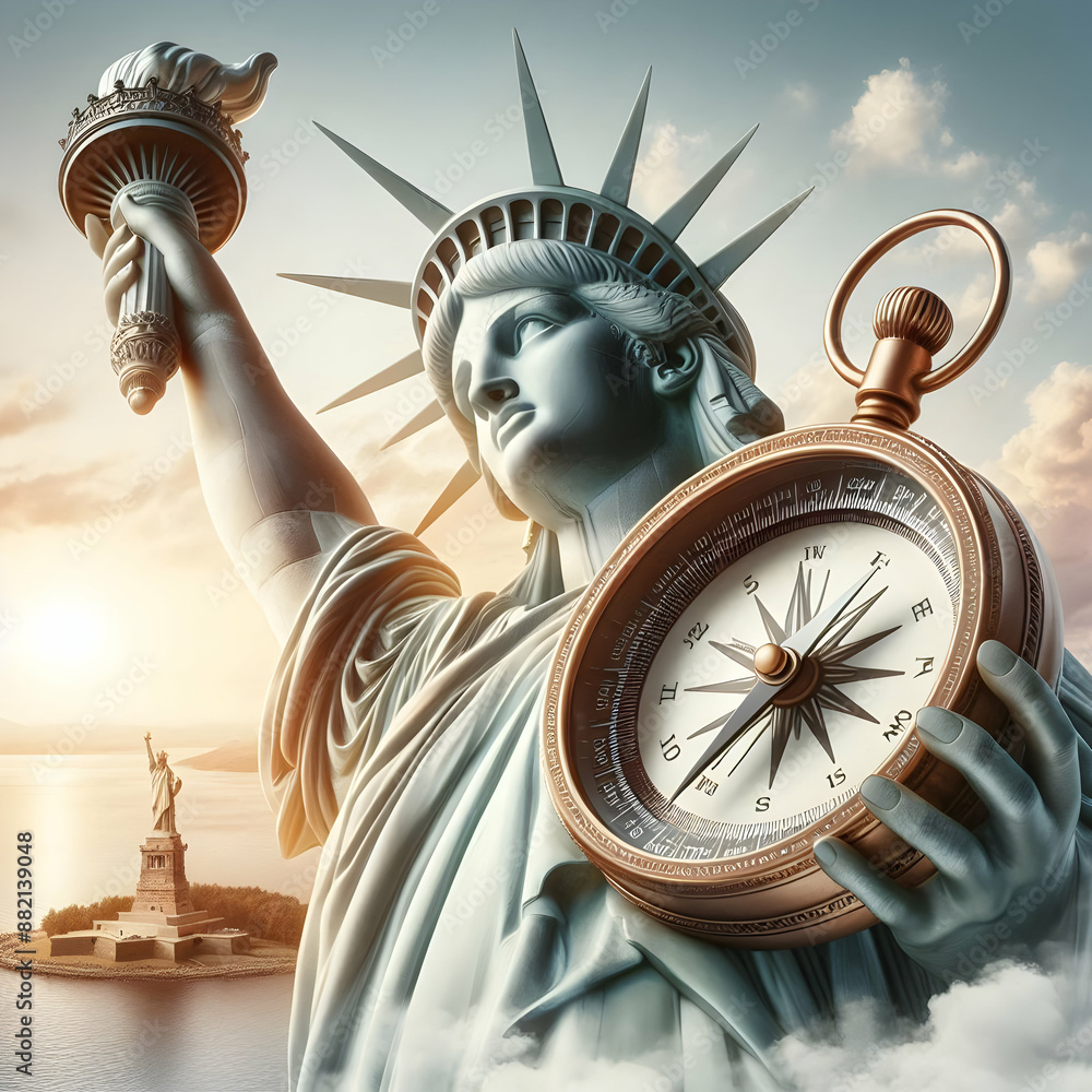 Statue of Liberty and Compass: Direction and Freedom for Better Life in ...