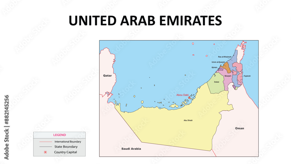 United Arab Emirates Map. State and union territories of United Arab ...