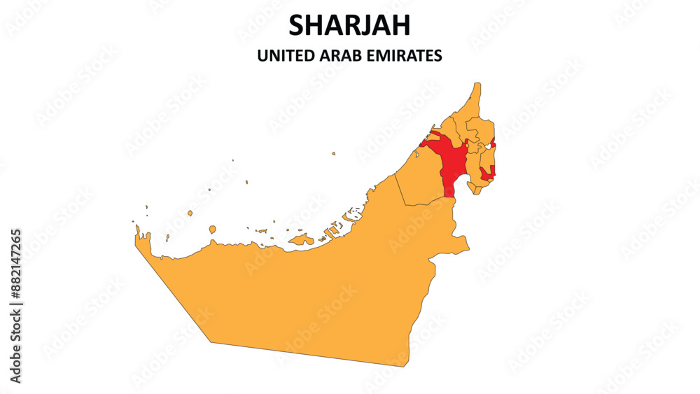 Sharjah Map is highlighted on the United Arab Emirates map with ...