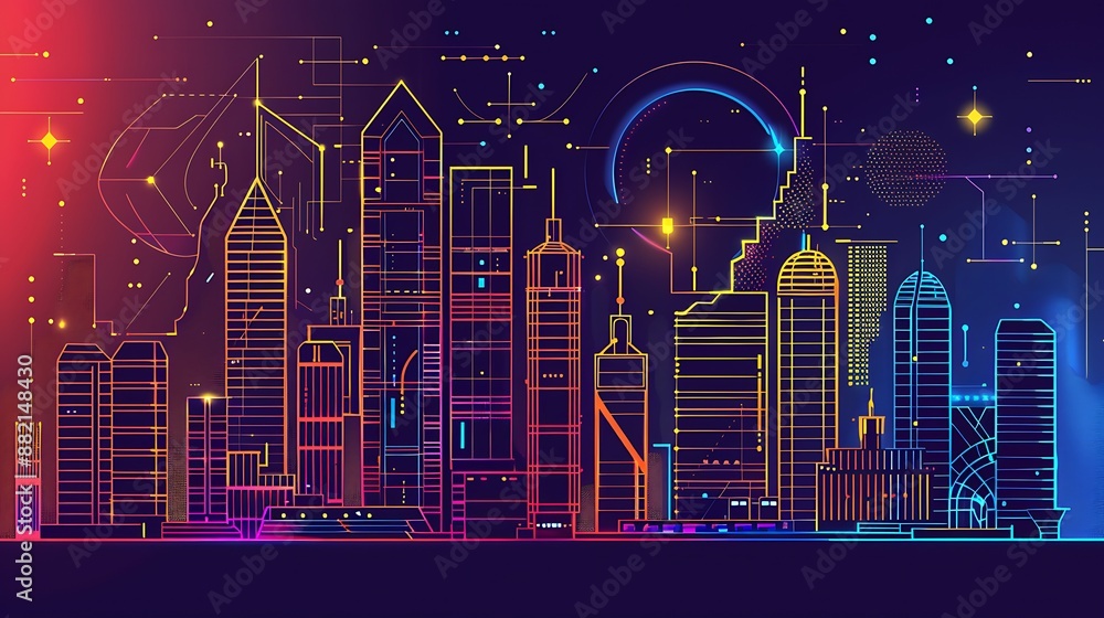 City lights at night. The vibrant colors of the city lights create a ...