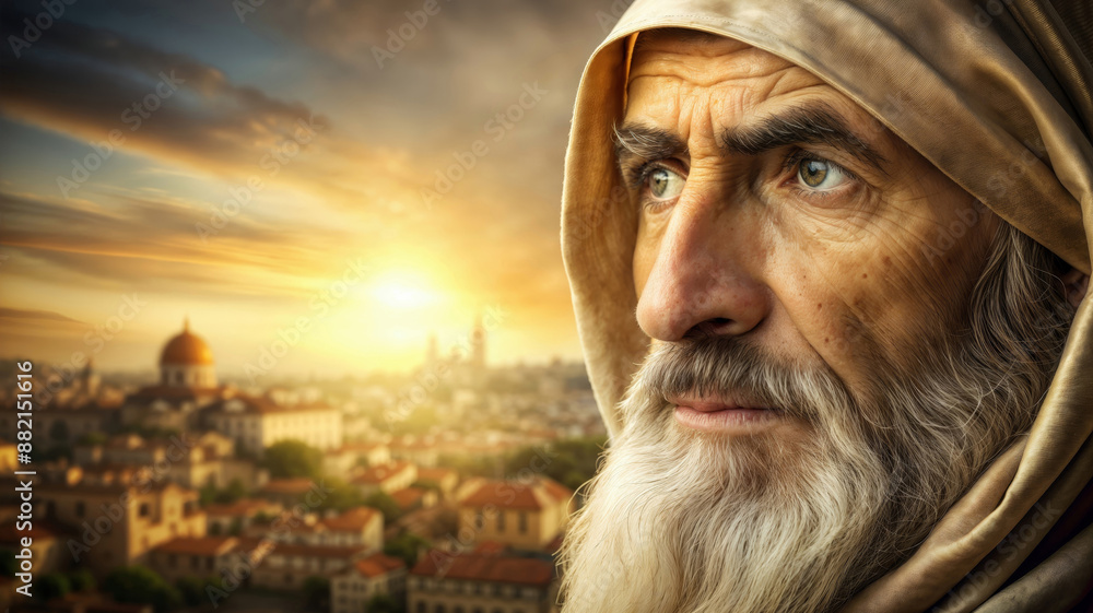 A prophet of God with blurred background of an ancient city Stock ...