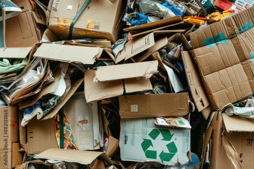 Recyclable materials, Assorted paper waste and cardboard materials ...