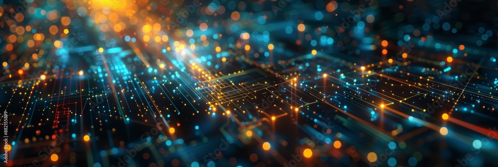 Extra wide digital backgrounds for technology, AI, data, audio ...