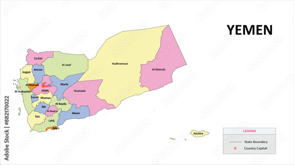 Yemen Map. State map of Yemen. State map of Yemen in colour with ...