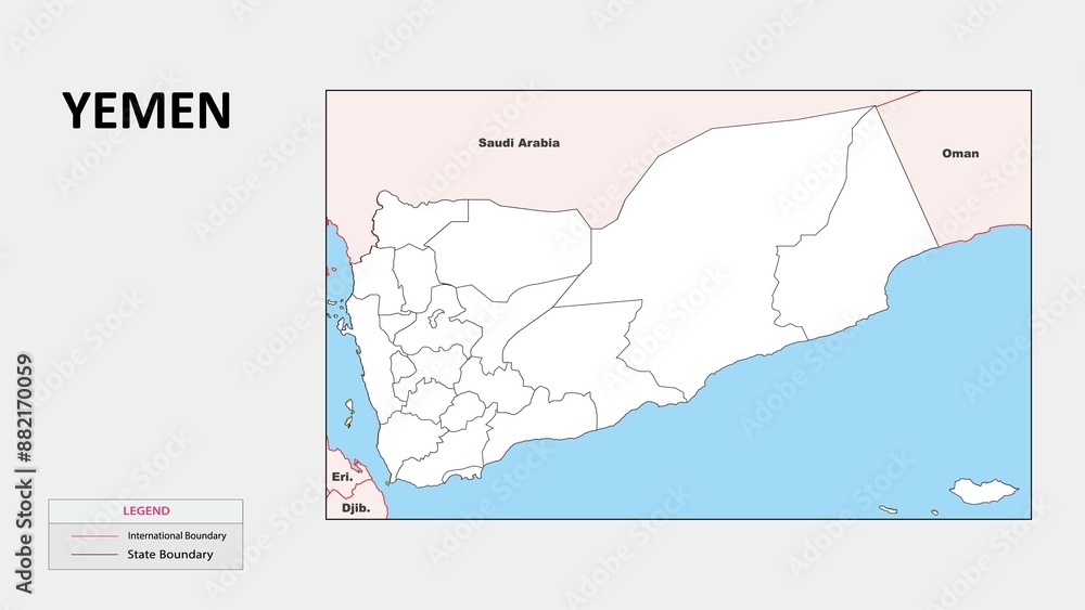 Yemen Map. Political map of Yemen with State border in outline ...