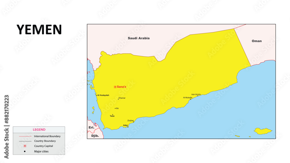 Yemen Map. Major cities in Yemen. Political map of Yemen with border ...