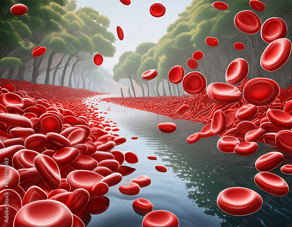 Erythrocytes Blood Cell Stream- A stream of red blood cells, isolated ...