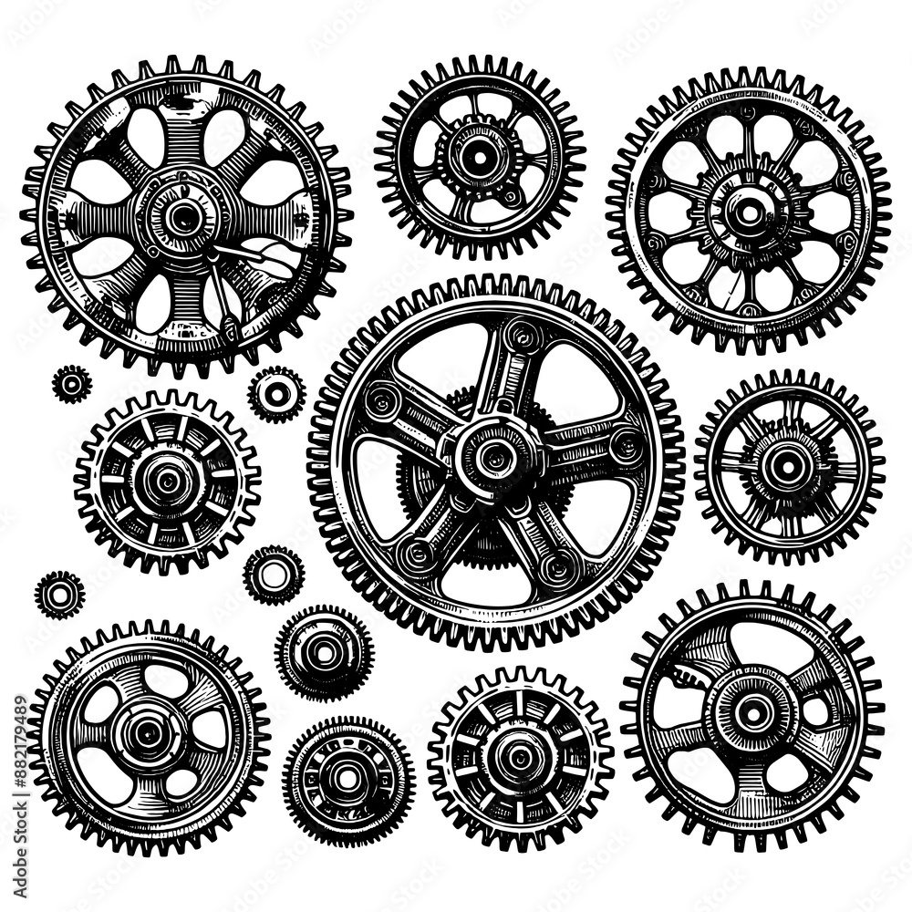 various steampunk gears and mechanical components, intricate design and ...