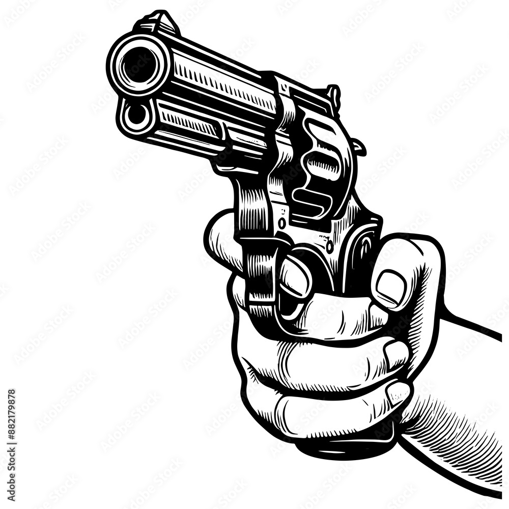 hand with revolver, showcasing a detailed and classic firearm depiction ...