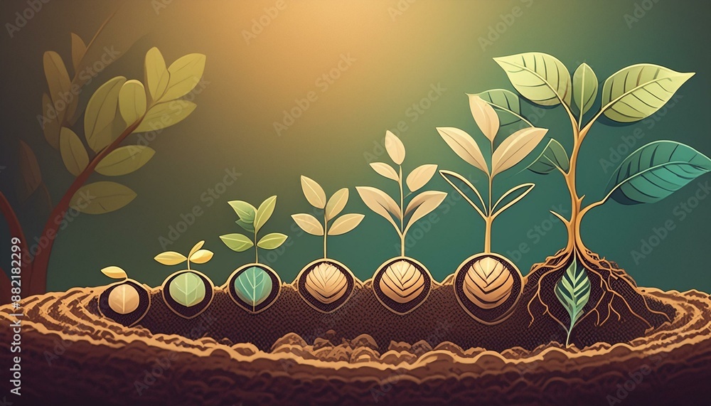 Illustration of plant growth stages from seed to mature plant ...