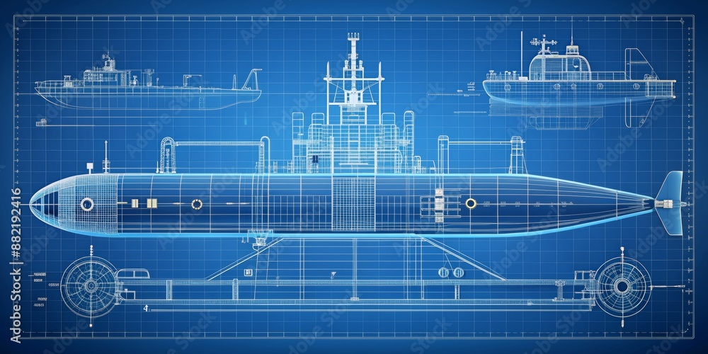 Submarine Blueprint Design - 3D Model, Engineering, Naval Architecture ...