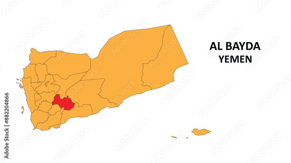 Al Bayda Map is highlighted on the Yemen map with detailed State and ...