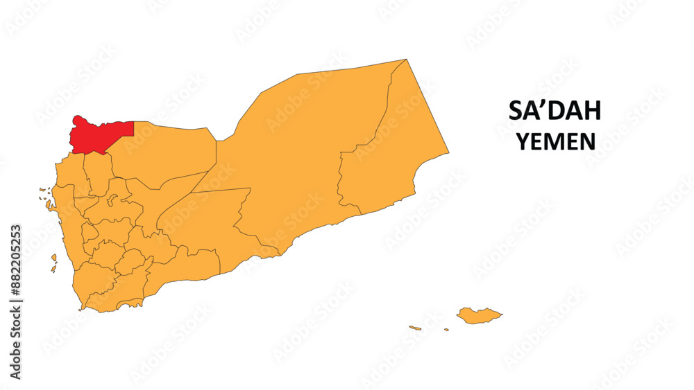 Vetor de Sa'dah Map is highlighted on the Yemen map with detailed State ...