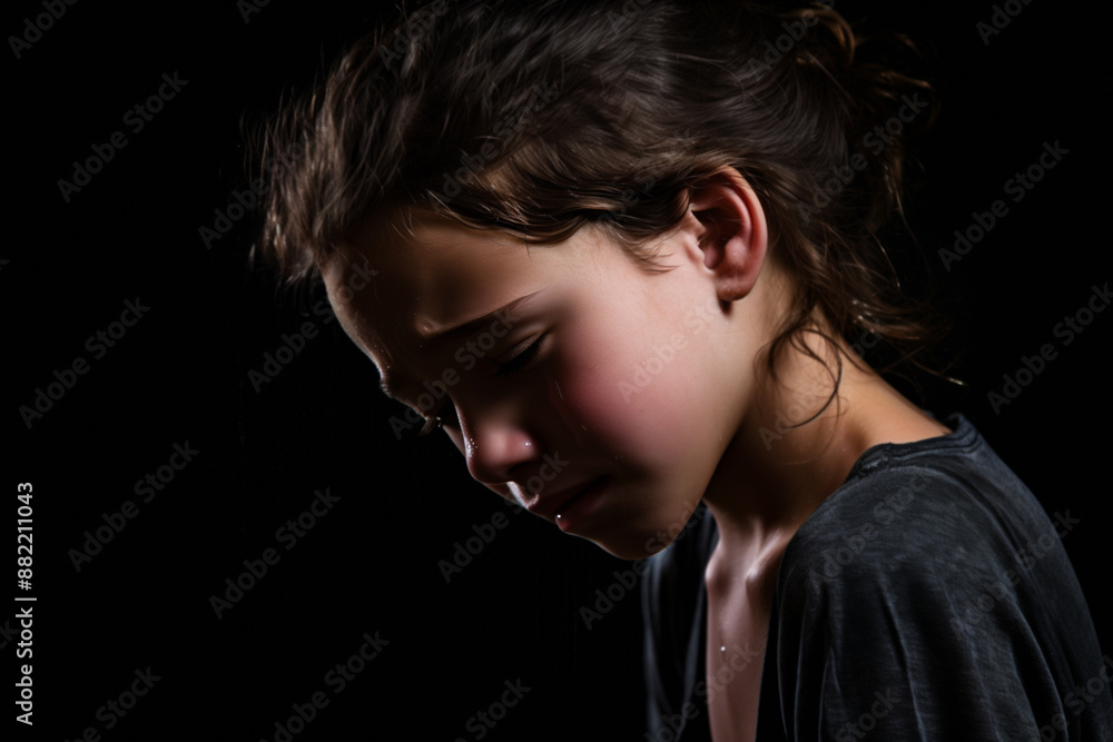 Sad crying child witnessing conflict and discord within the home ...