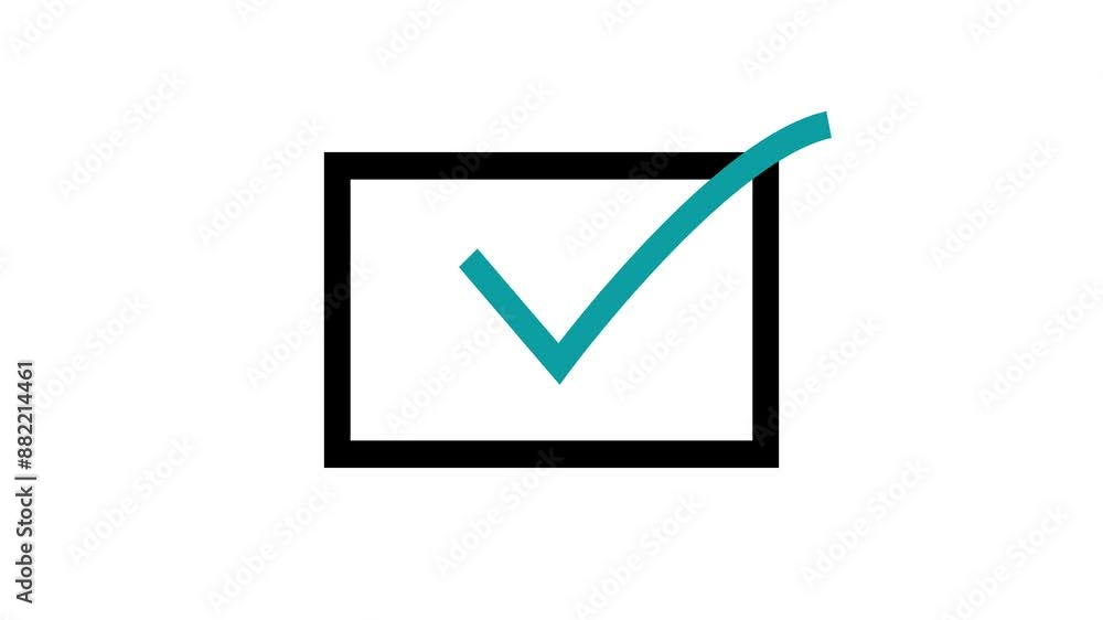 Animated Sayan check mark symbol in the squared box on a white ...