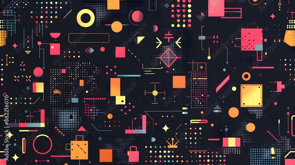 Abstract Pixel Symbols Vector Pattern. Geometric Retro Computer Game ...