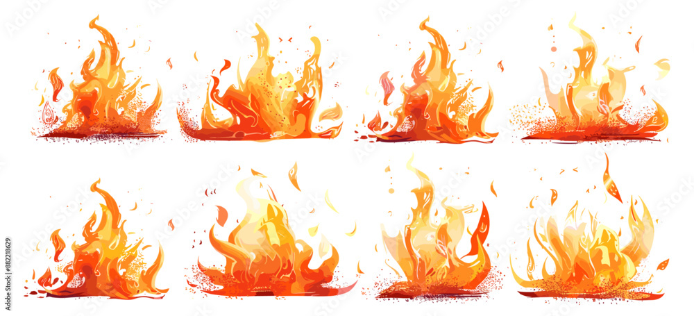 Vector set of fire flames elements design isolated on transparent ...