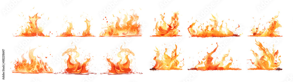 Vector set of fire flames design elements isolated on transparent ...