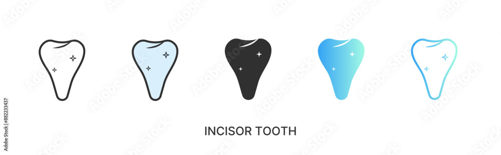 Vector incisor tooth icon, tooth in solid, gradient and line styles and ...