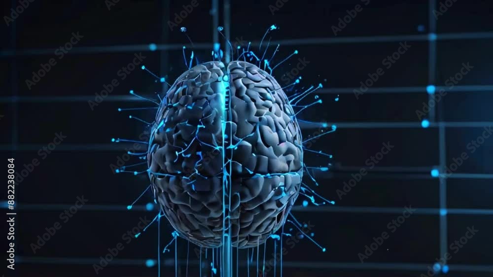 pulsating brain-like structure filled with glowing neurons and synapses, symbolizing AI and ...