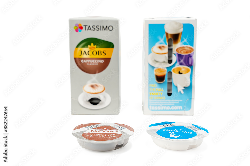 Germany Berlin July 12, 2024. Jacobs coffee capsules. Two boxes of ...