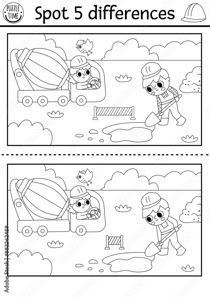 Vetor de Find differences black and white game for children ...