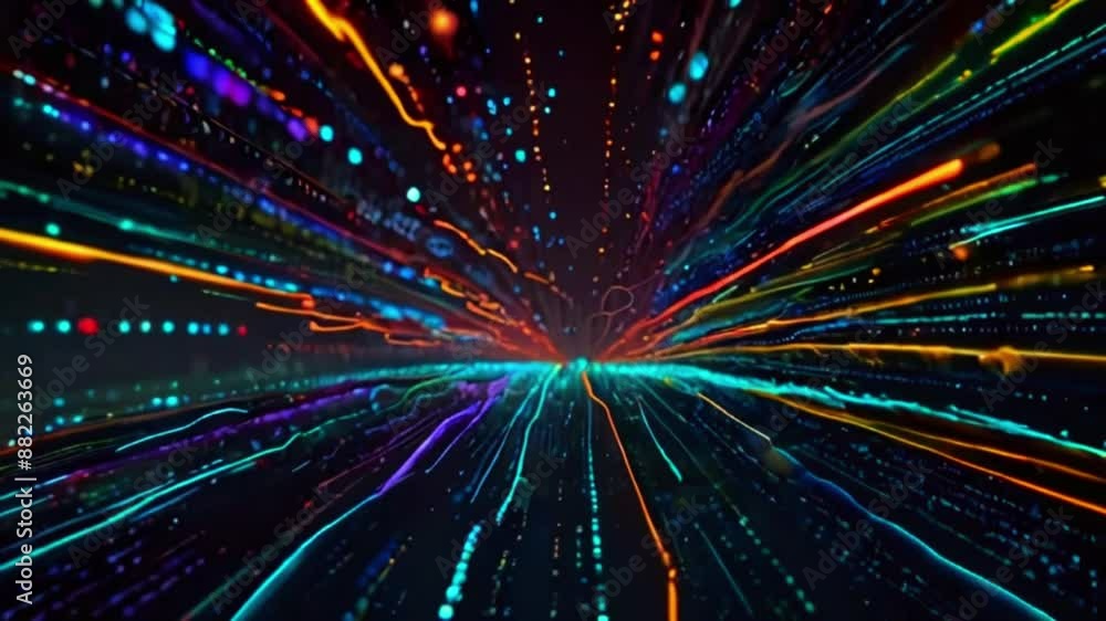 A futuristic tunnel filled with glowing data streams, where nodes light ...
