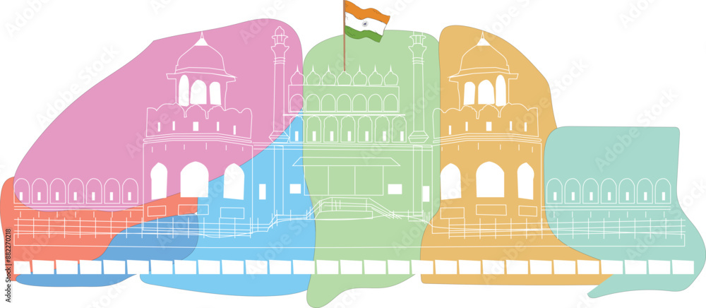 Red Fort background for 15 August India independence day concept. Vandematram on grunge ...