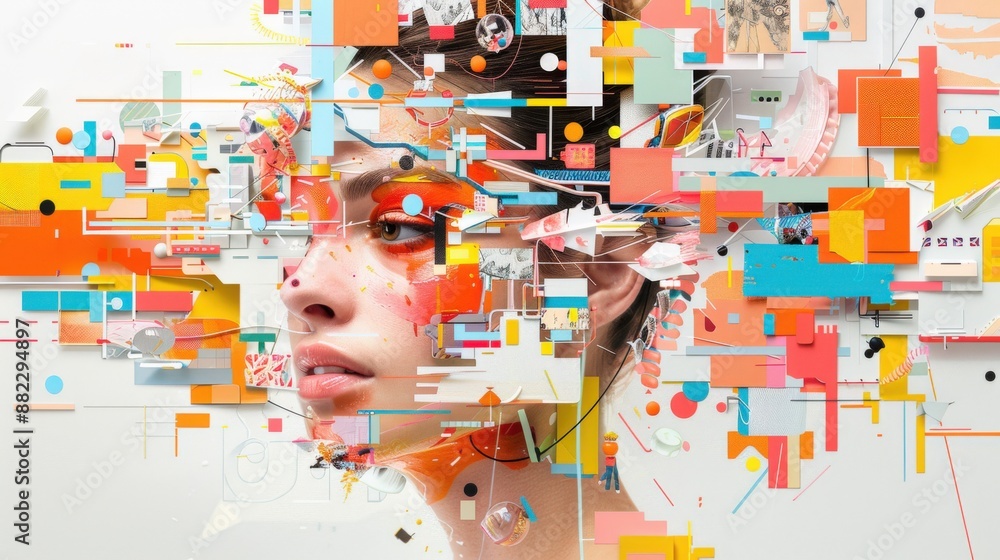 Digital Chaos Collage: Multitasking Character Amid Floating App Windows ...