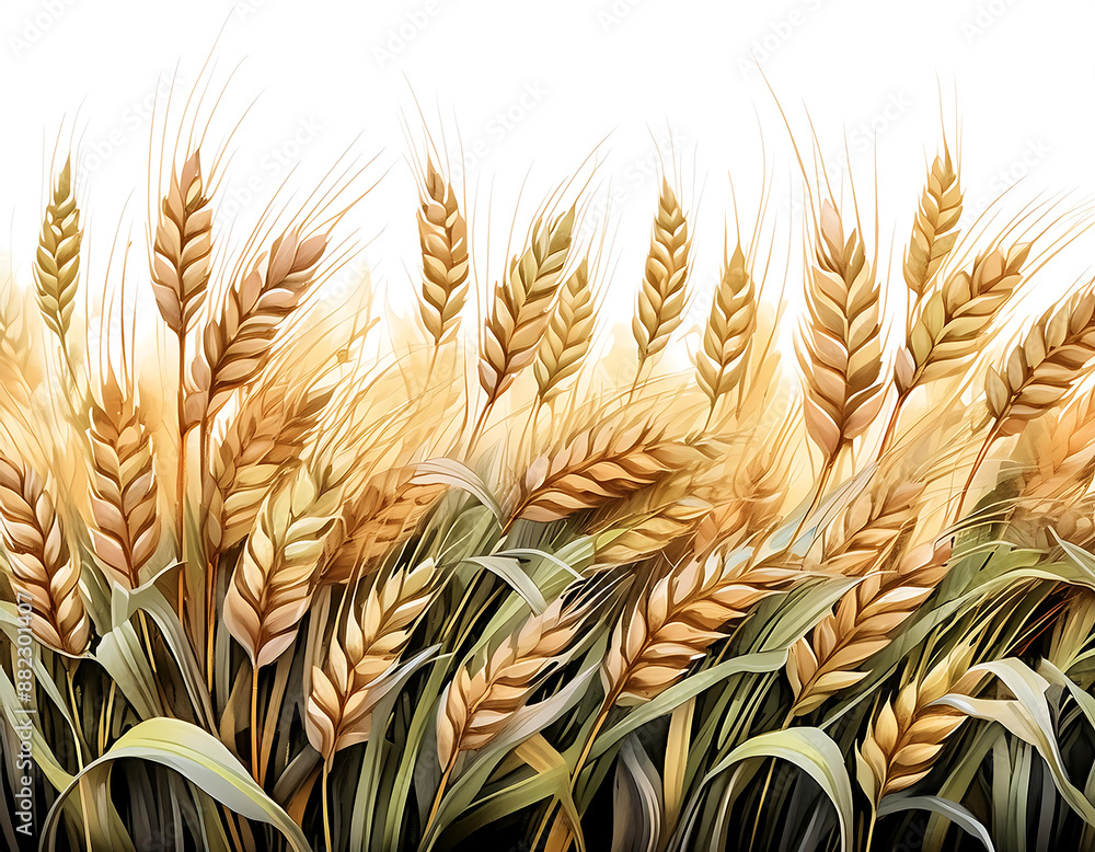 Wheat Field Border- A lush border of a wheat field, isolated on a ...