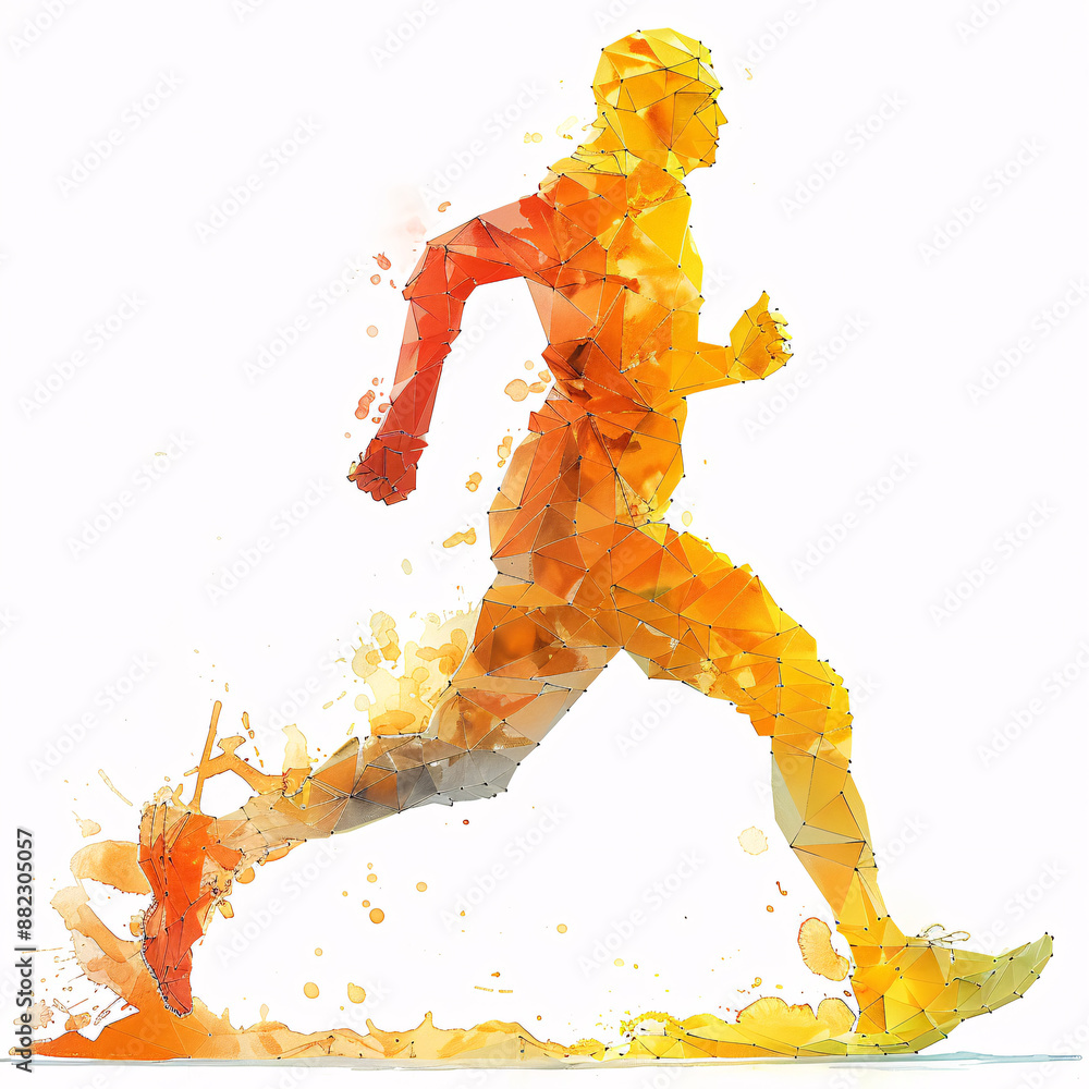 Abstract figure of a running athlete composed of yellow and orange ...