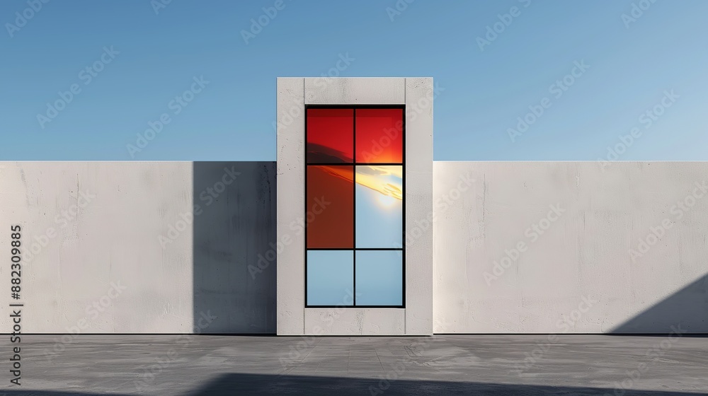Architectural detail of a modern church with a simple, yet colorful ...