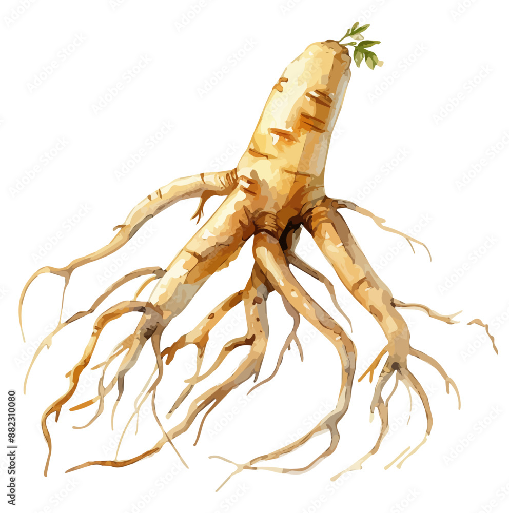 Vecteur Stock Watercolor drawing clipart of Ginseng, isolated on a ...
