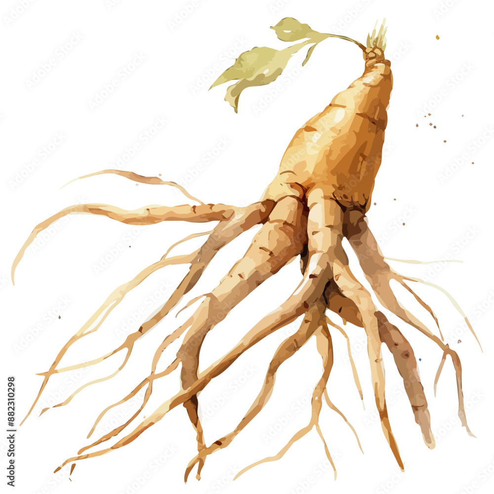 Vecteur Stock Watercolor Graphic of Ginseng, isolated on a white ...