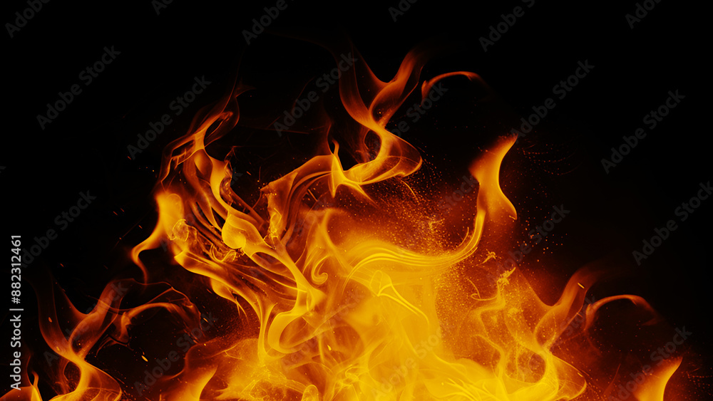 Realistic fire flames on dark texture, creating a vivid and powerful ...
