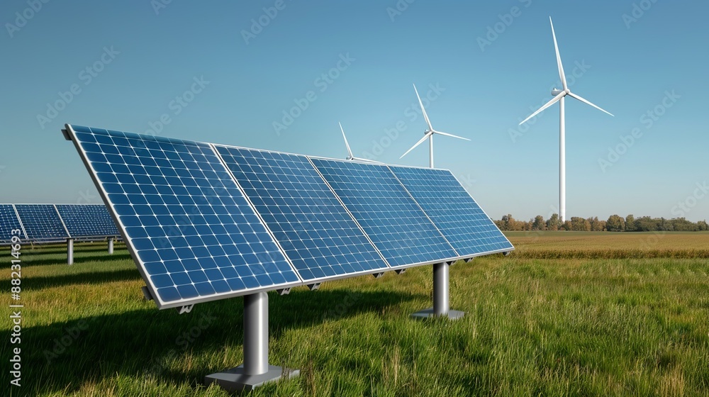 Abstract representation of renewable energy infrastructure, including ...