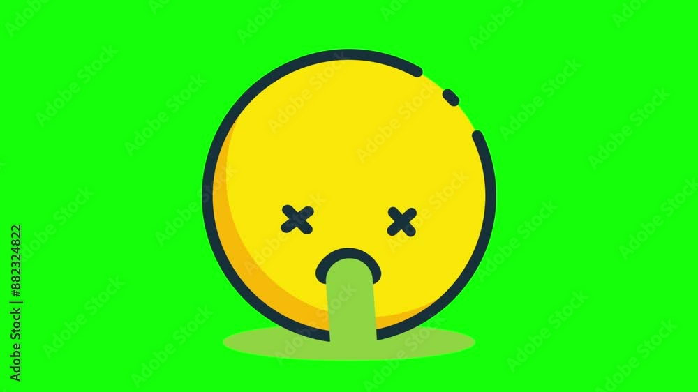 2D emoji vomiting face animated icon. 4K animated icon on green screen ...