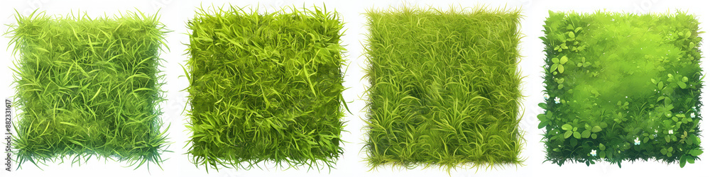Collection of four different green grass textures in square shapes ...