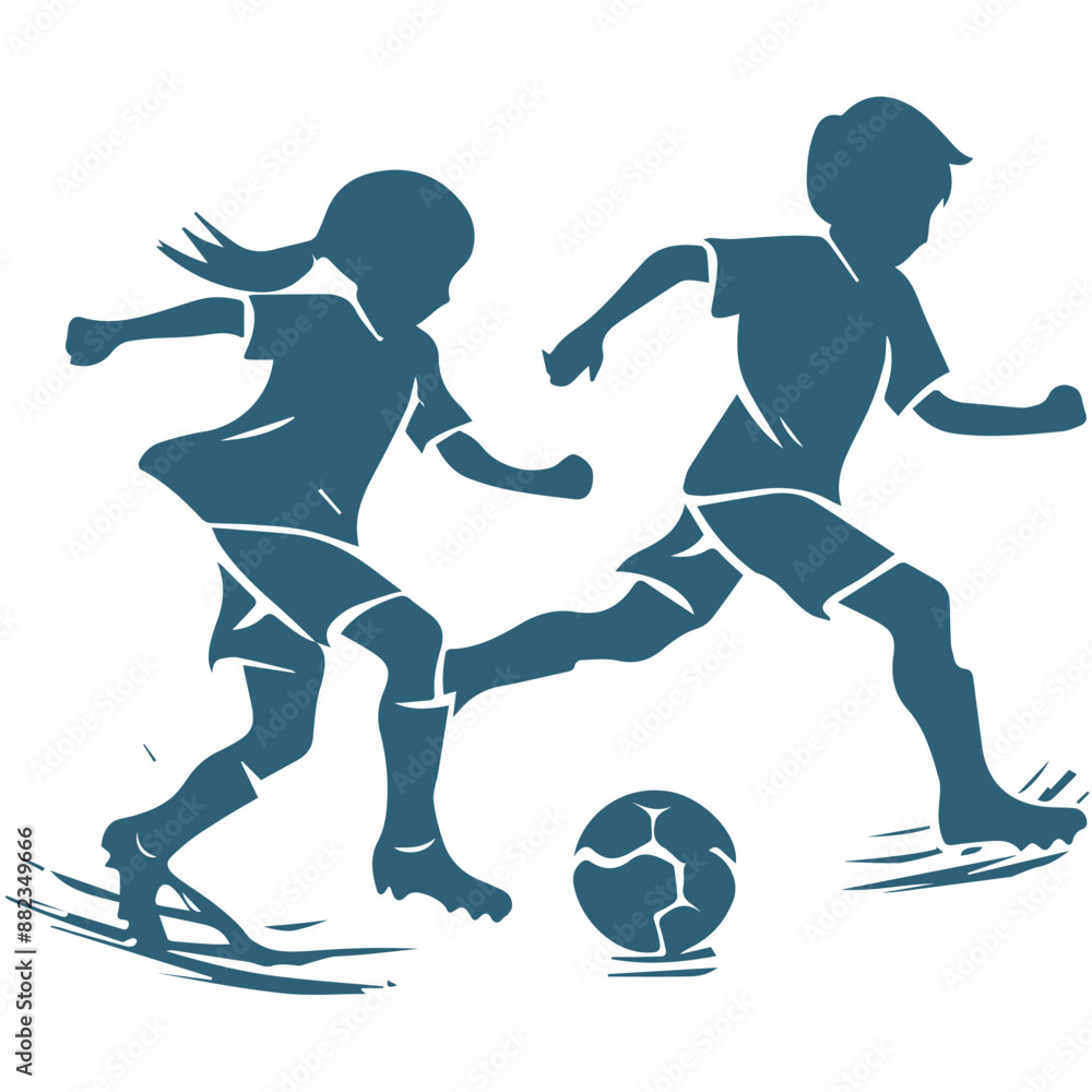 The logo of the children's football team. two children playing soccer ...