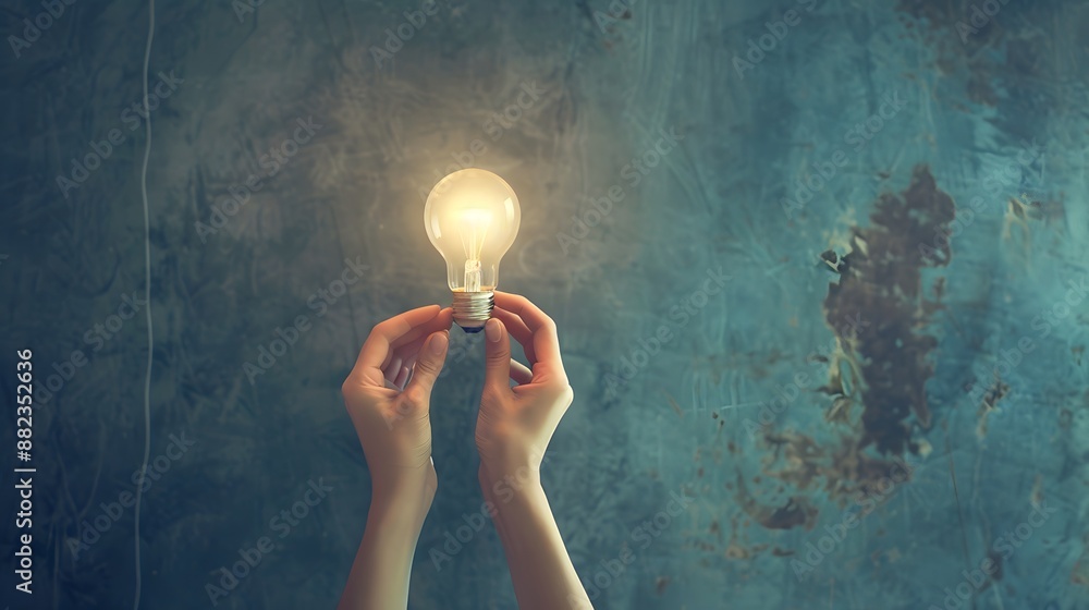 Changing a Light Bulb: Hands reaching up to unscrew a spent light bulb ...