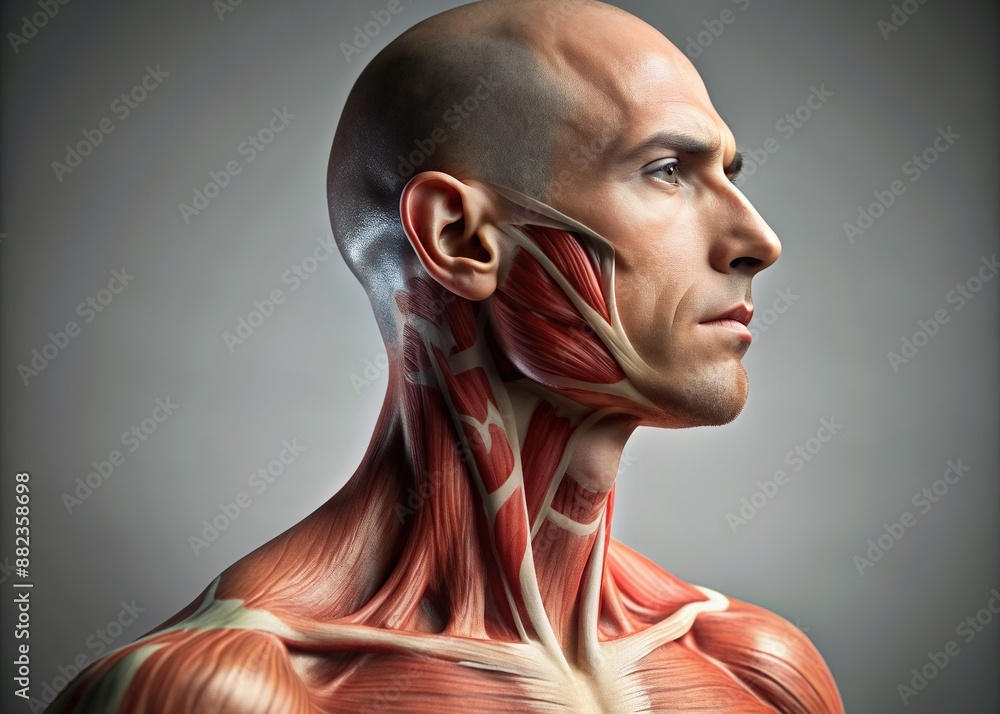 Highly detailed digital composite of a highlighted male neck with ...