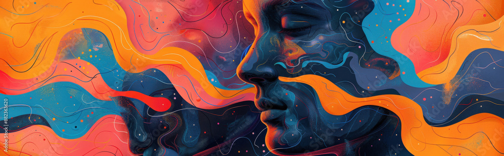 illustration with two overlapping yet distinct color schemes or scenes ...