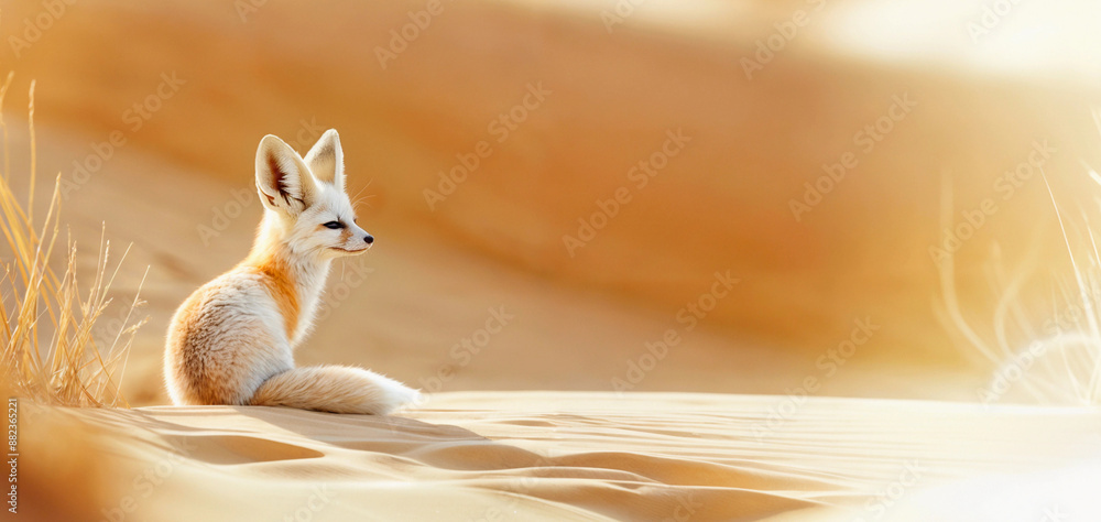 Fox fennec, desert animal from Sahara in Egypt, Africa. Zerda vulpes. Wildlife travel banner ...